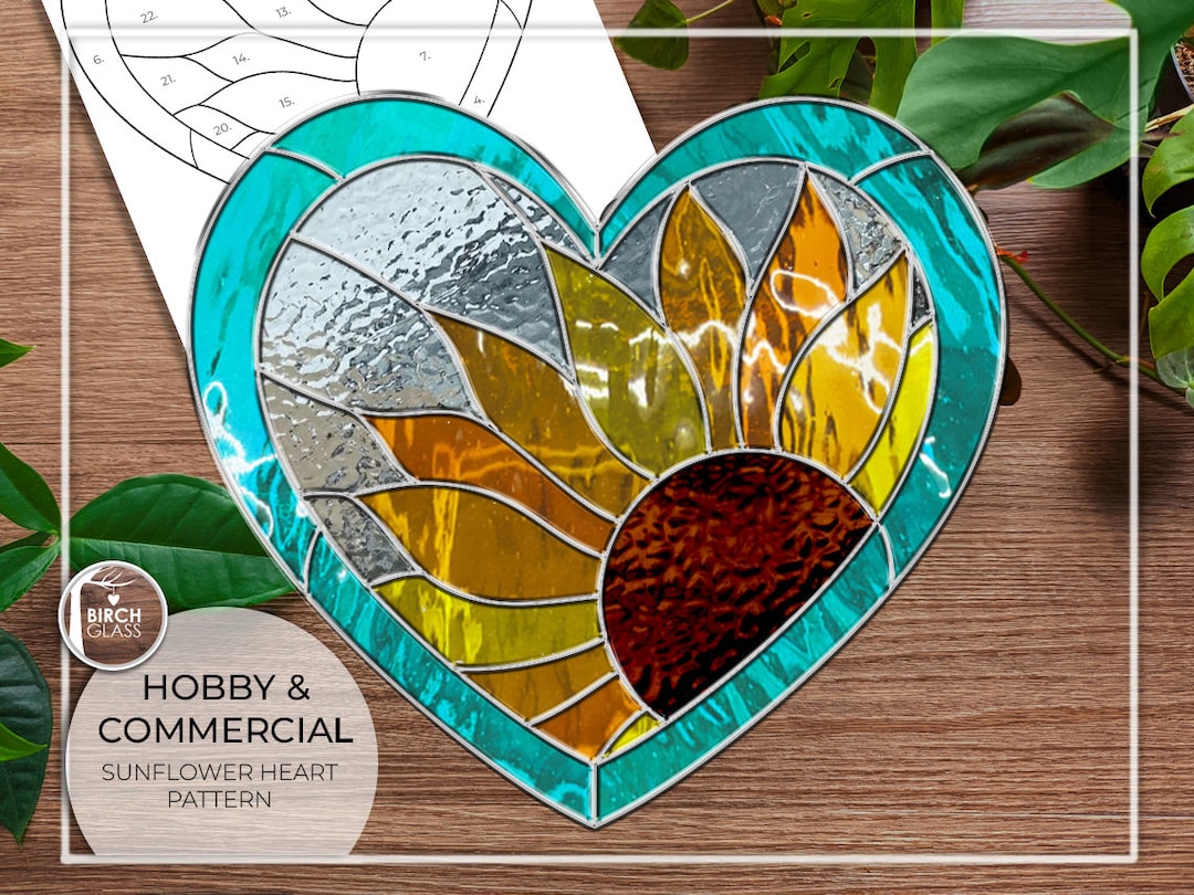 PATTERN • Sunflower Heart Stained Glass Pattern • PDF • Digital ...