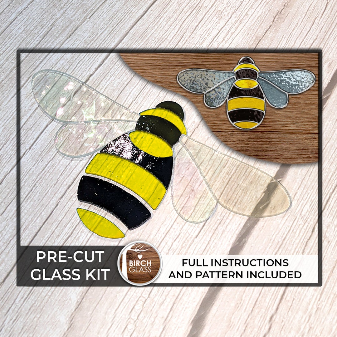 PRECUT GLASS Bee Kit • Stained Glass • Mosaic Kit • Glass Kit • Glass ...