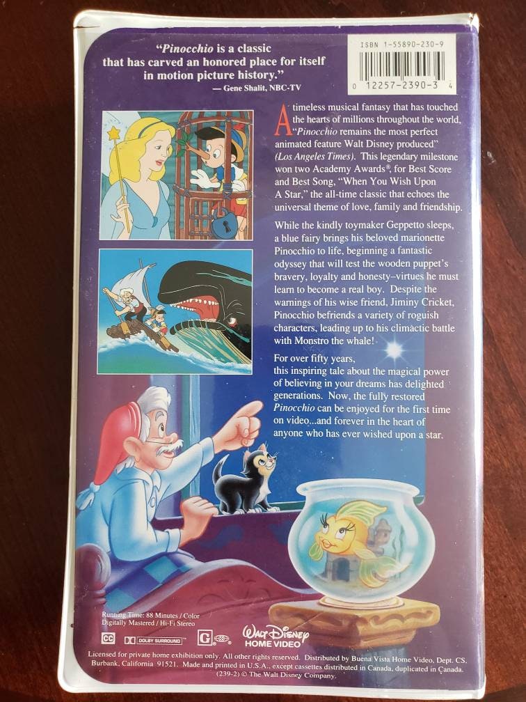 Walt Disney Pinocchio VHS Masterpiece Collection 1993 Vintage Rare - Etsy