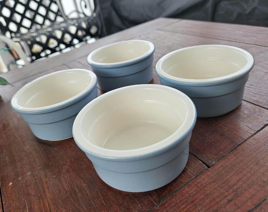 Set of 4 French Blue Ramekins Cermer Baking Cups Dishes Dessert Dish ...