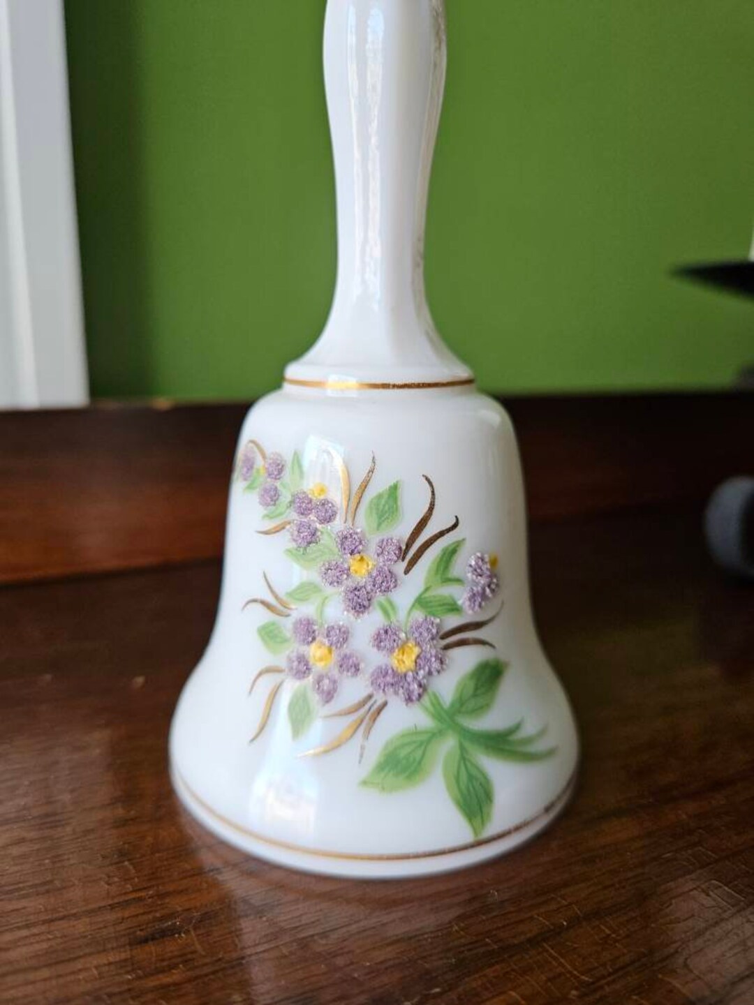 Vintage Japanese Porcelain Hand Bell Gold Trim Hand Painted Crystal ...