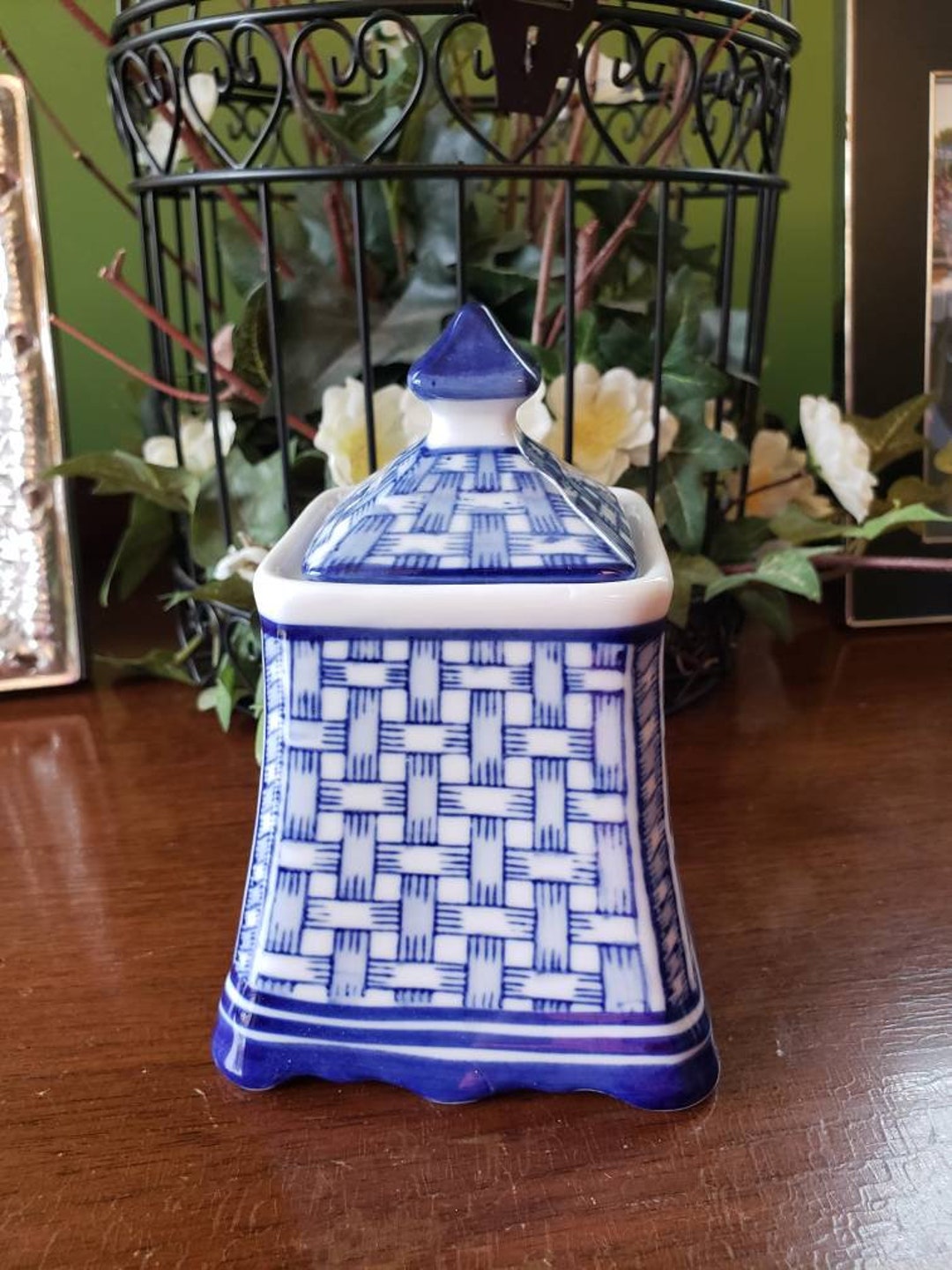 Pacific Rim Blue Ceramic Canister With Lid China Weave Pattern - Etsy