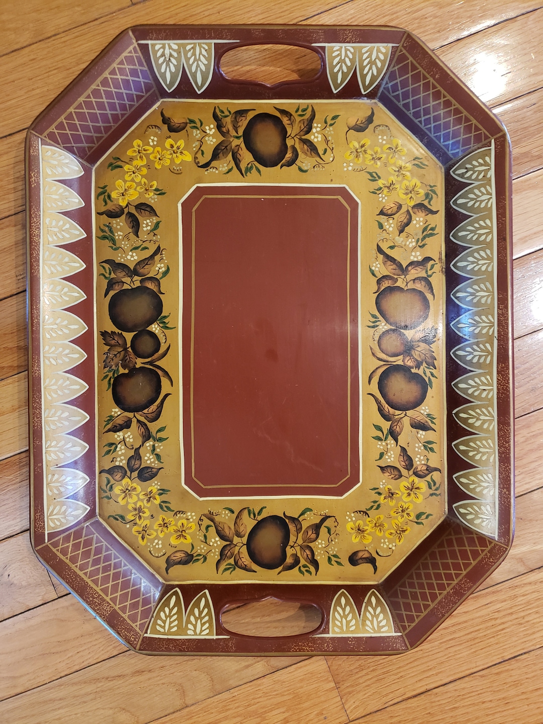 Vintage Hand-painted Tin Serving Tray - Etsy