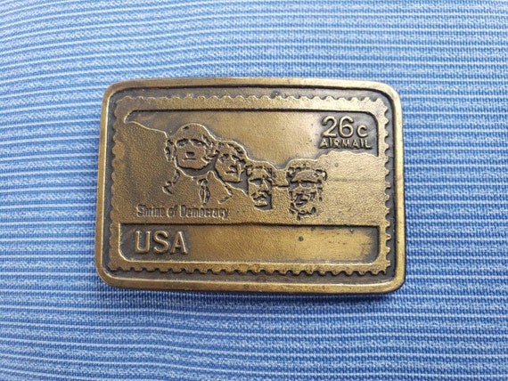 Vintage Brass Mount Rushmore 26 Cent Stamp Belt Buckle - Etsy