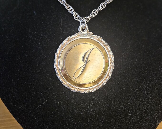 Vintage Letter J Pendant Necklace Mirror Back Monogram Jewelry Boho ...