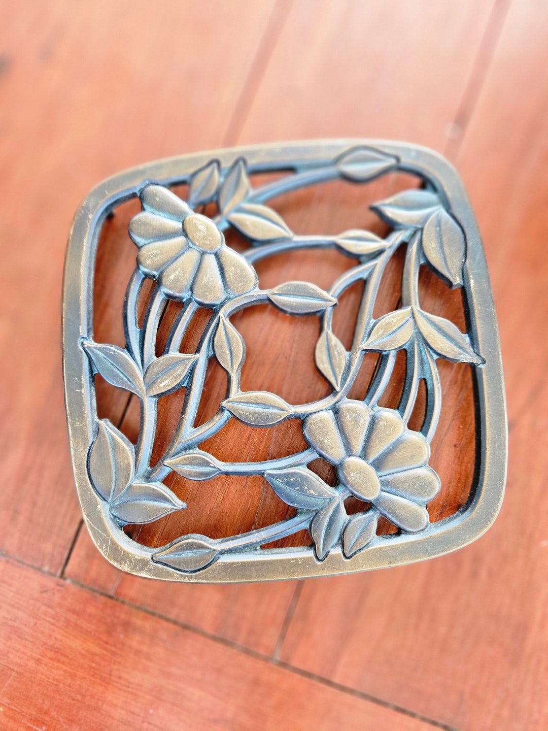 Vintage Brass Floral Trivet, Wall Hanging, Princess House Daisy Flower ...