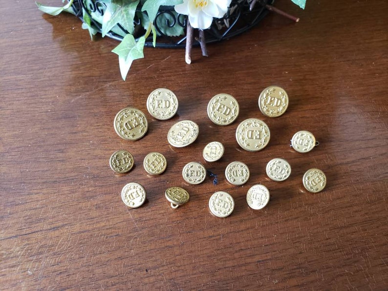 Vintage Metal "fd" Fire Department Uniform Shank Buttons Superior ...