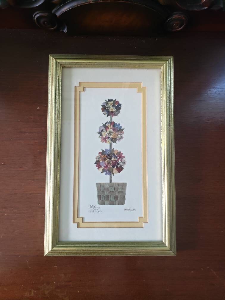Pressed Flower Collage by Marion Signed Topiary Framed Matted - Etsy