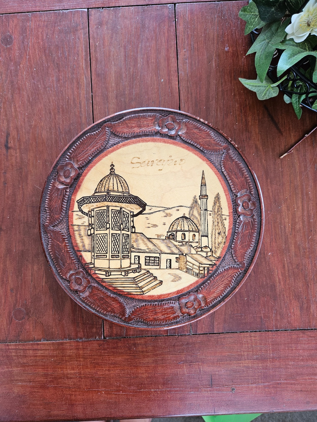 Hand-carved Wood Plate Vintage Pyrography Sarajevo Wall Plate - Etsy