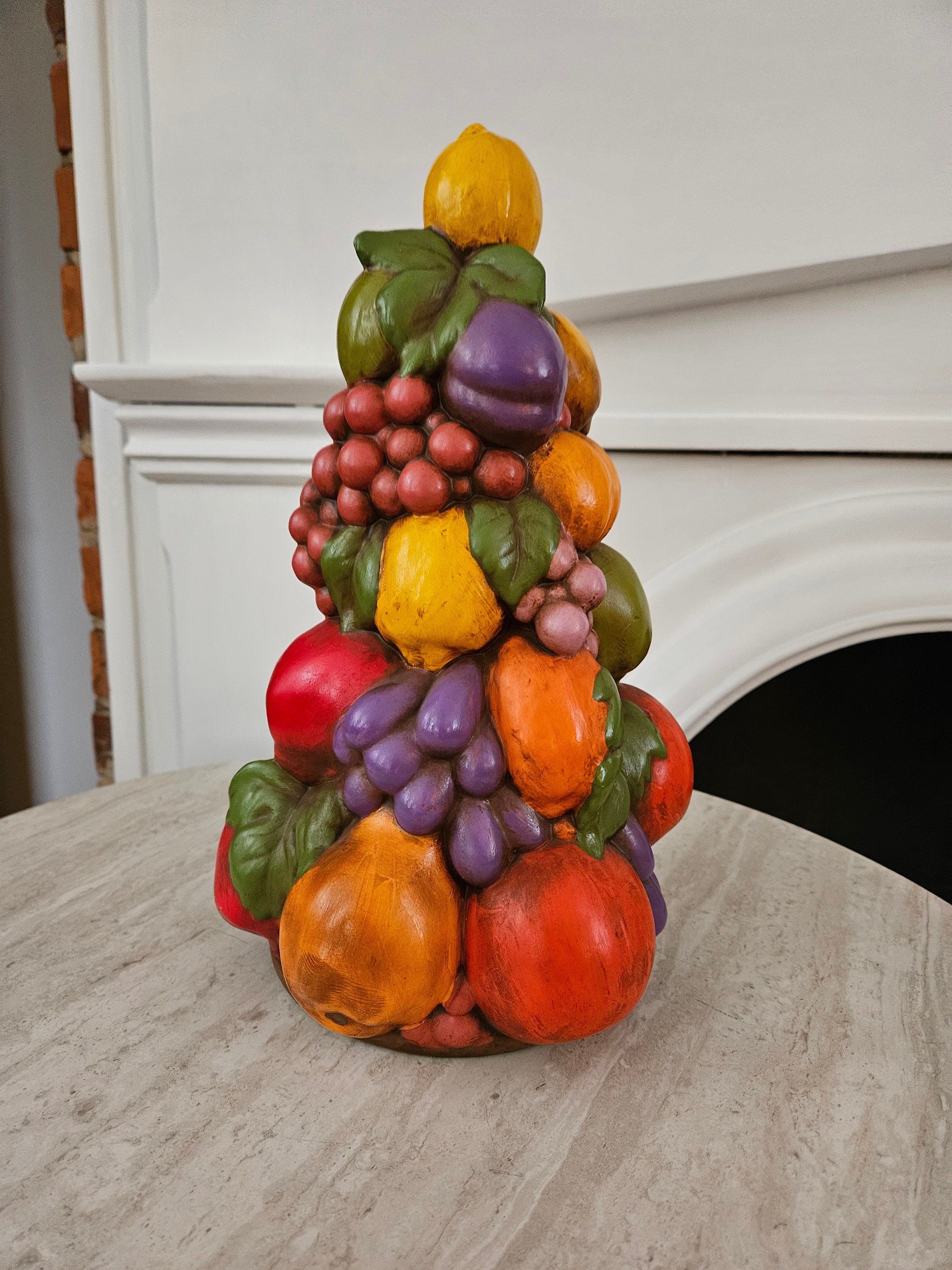 Vintage 1970s Ceramic Fruit Tower Centerpiece Hand Painted American Folk Art - Etsy
