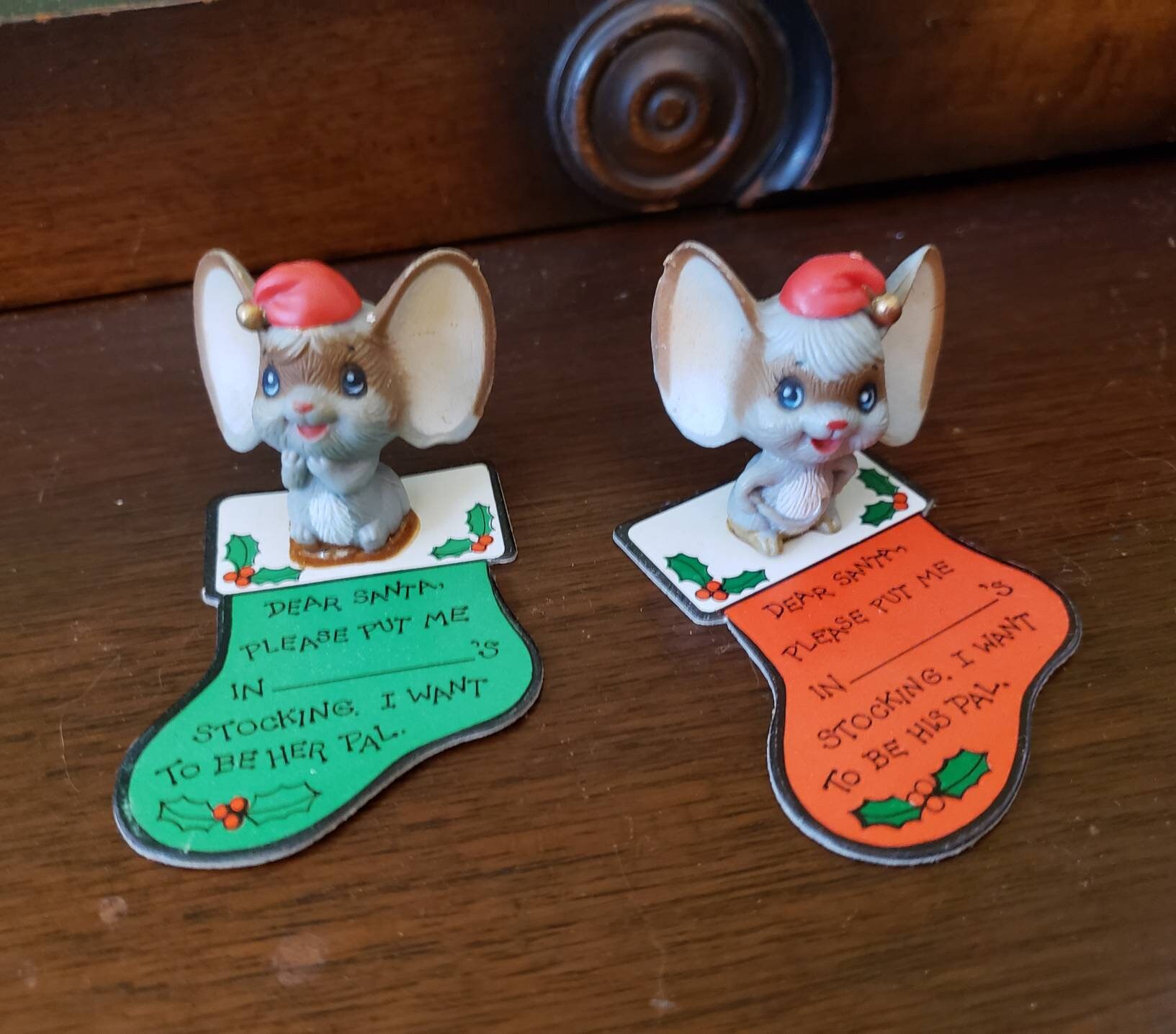 Vintage Enesco Christmas Mice Stocking Pals 1980 Set of 2 - Etsy