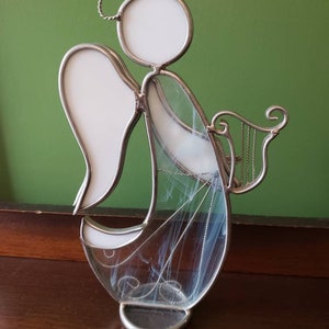 Stained Glass Angel Playing Harp Tabletop Figurine - Etsy