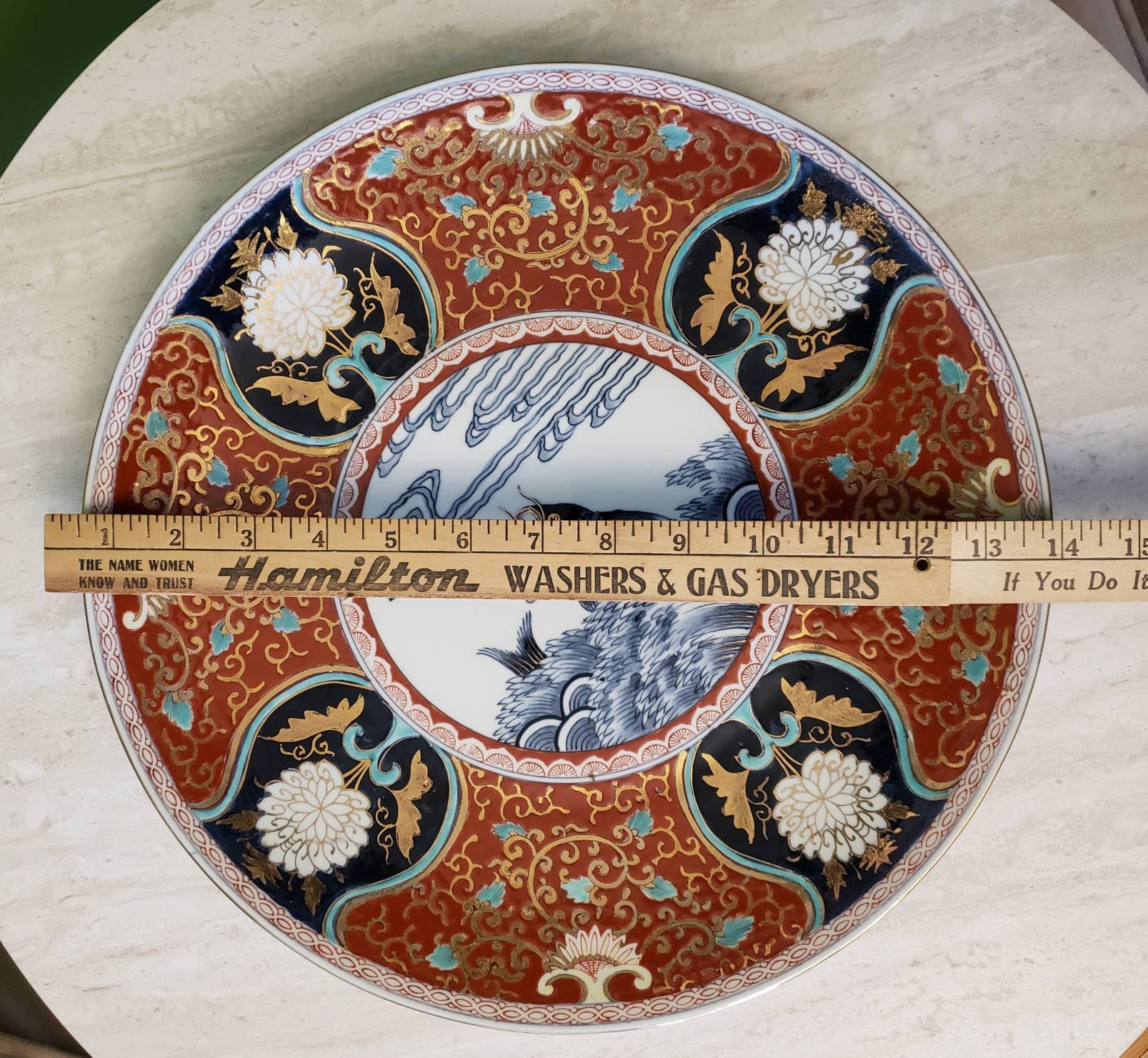 Large Vintage Dainan Japan Charger Plate Orange Blue Ceramic Platter ...