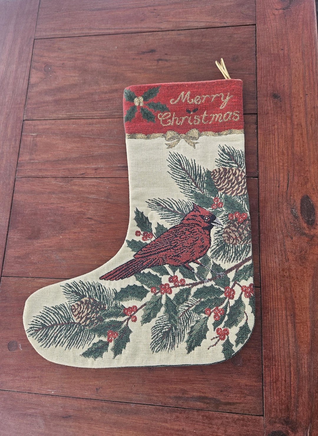 Vintage Tapestry Christmas Stocking Cardinal Victorian Christmas ...