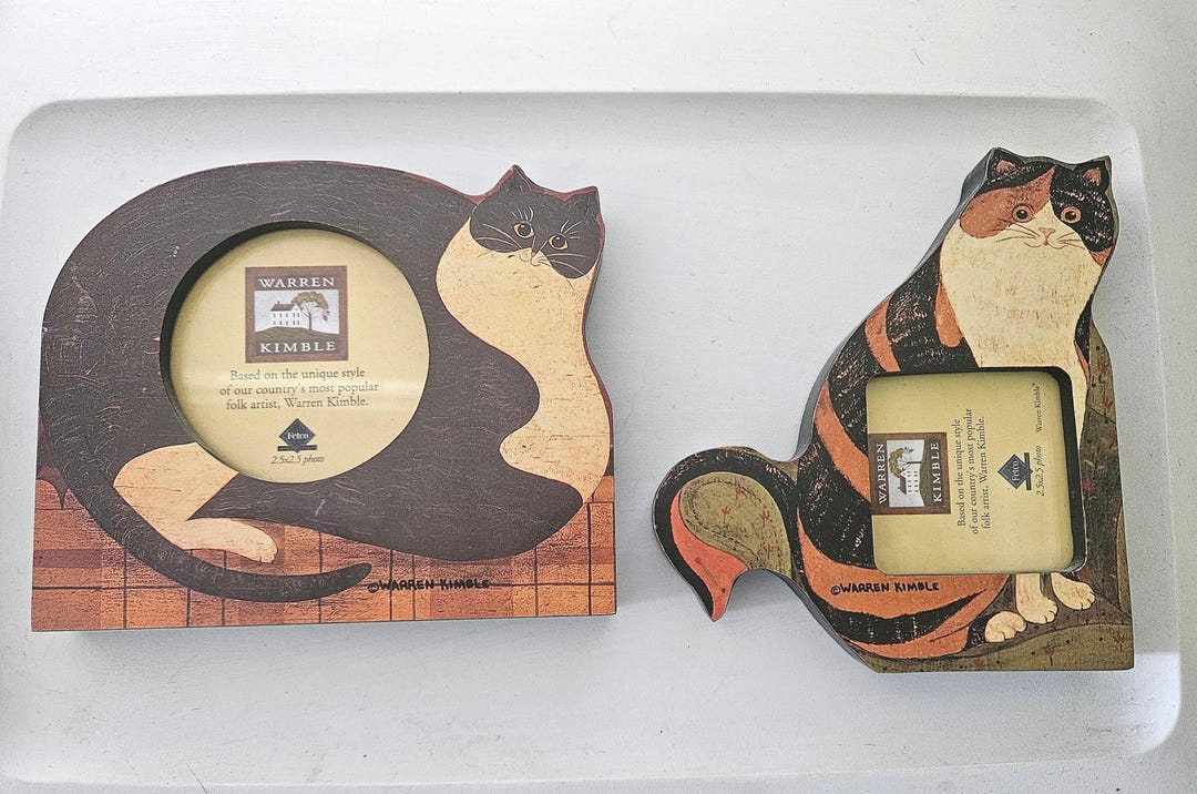 Vintage Warren Kimble Cat Photo Picture Frames Fat Cat Tuxedo Claire ...