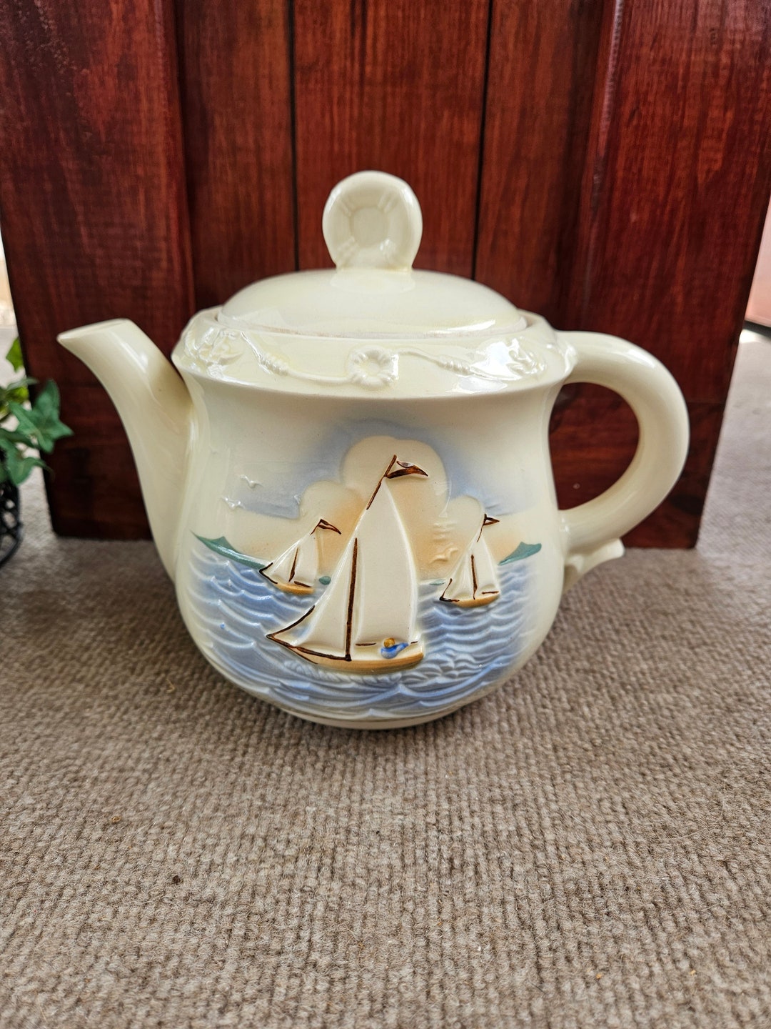 Vintage Porcelier Nautical Teapot USA Sailboat - Etsy