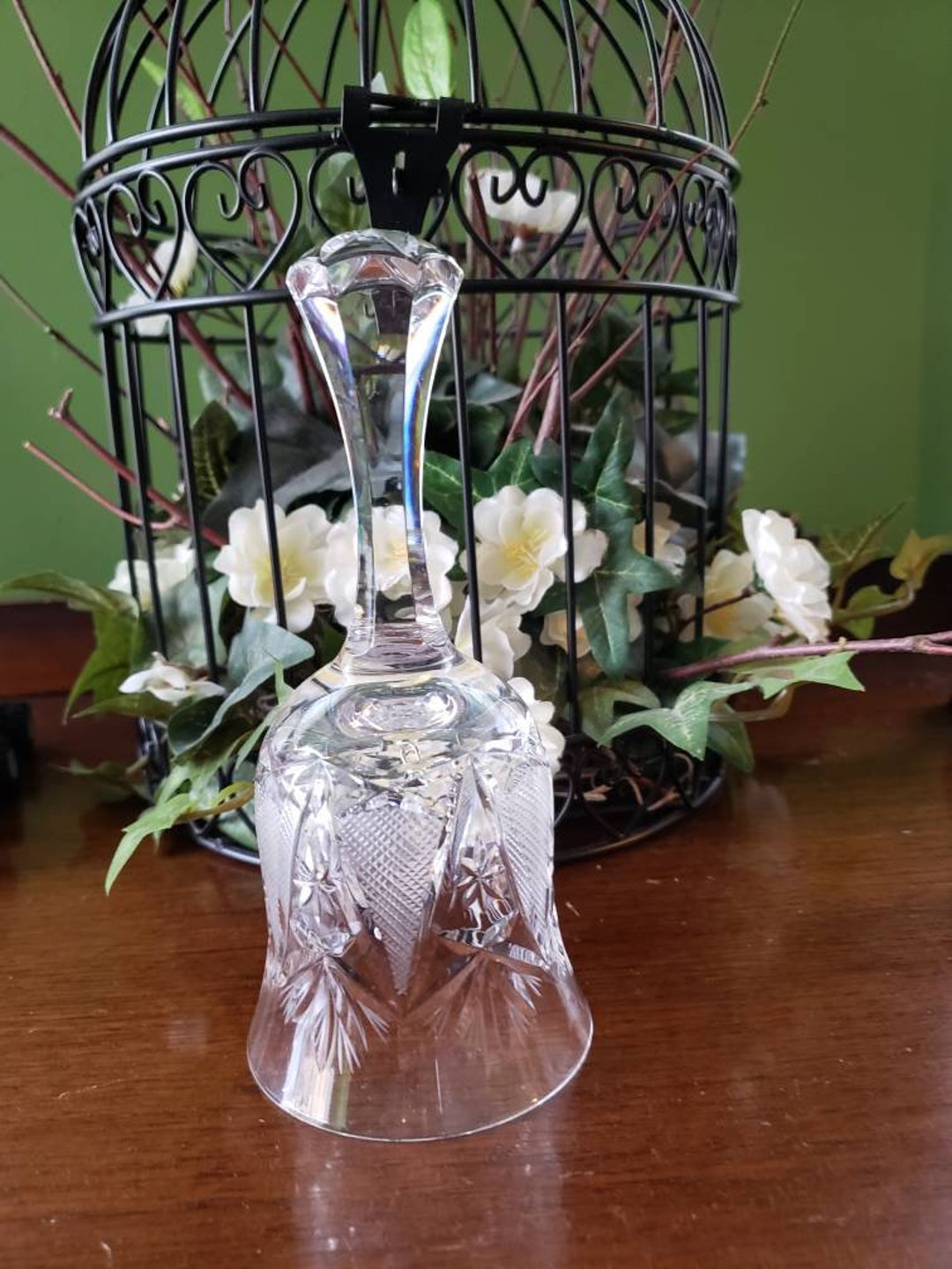 Vintage Crystal Clear Glass Cut Etched Bell - Etsy