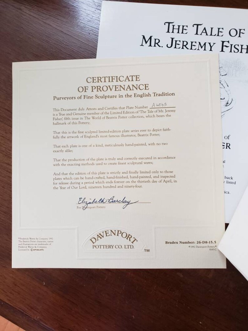 Davenport Pottery Beatrix Potter the Tale of Mr. Jeremy Fisher 3D Plate ...