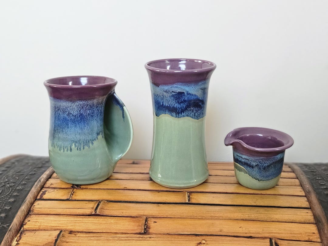 Vintage Neher Pottery Studio Set – Drip Glaze Mug Vase Creamer – Signed ...