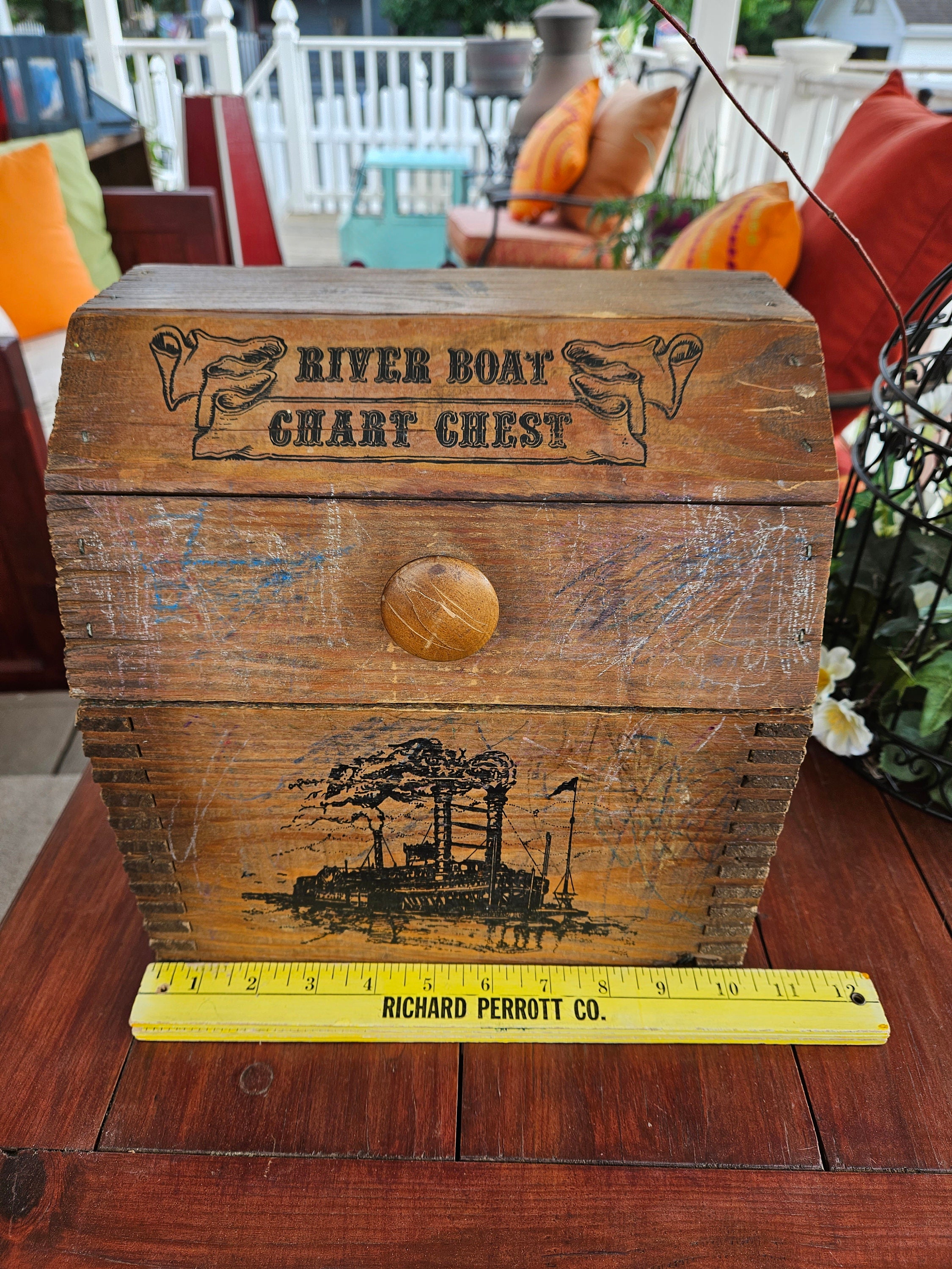 Vintage River Boat Chart Chest Wooden Hinged Box Treasure - Etsy
