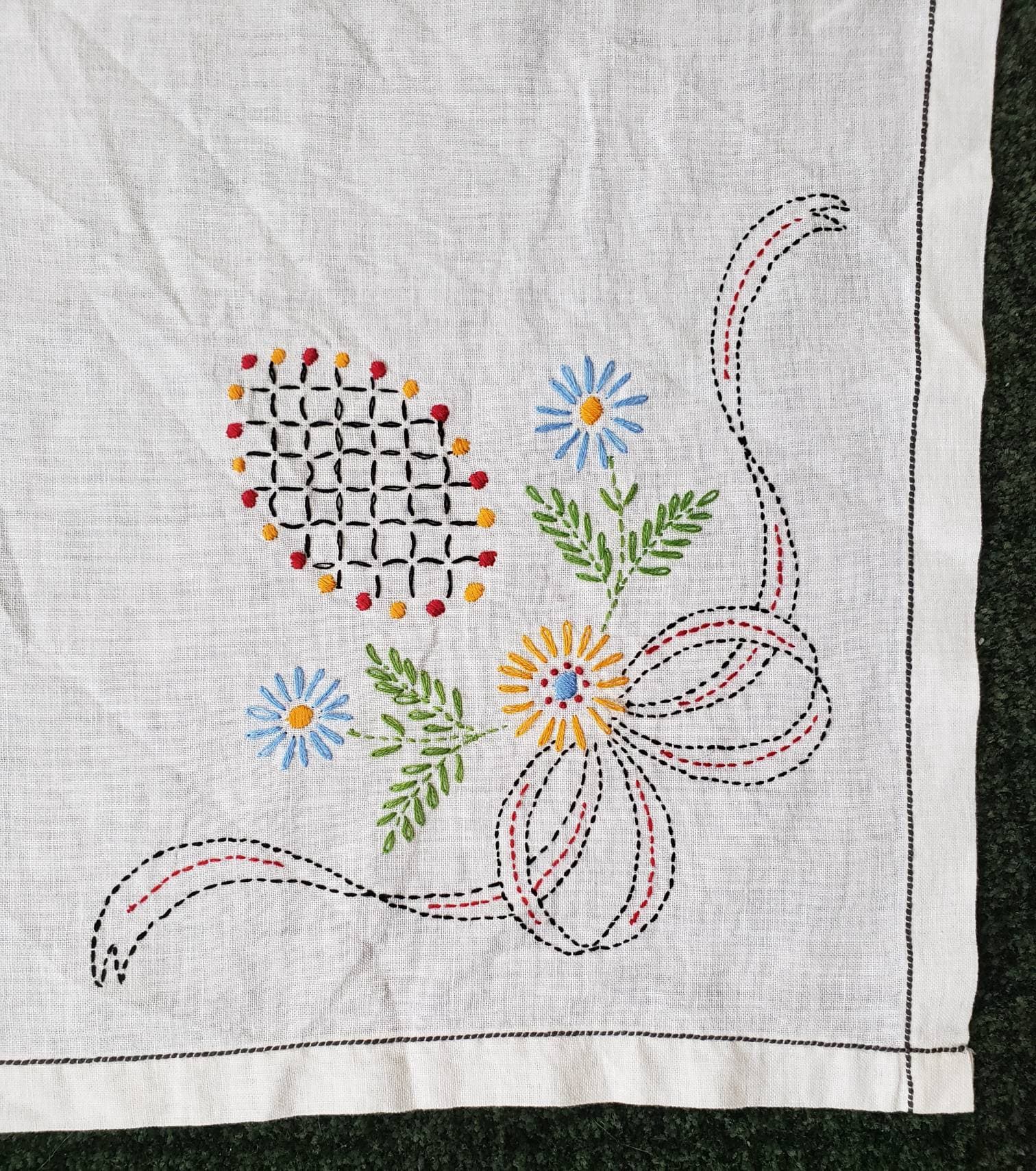 Vintage 1940s Hand-embroidered Linen Card Table Cloth - Etsy