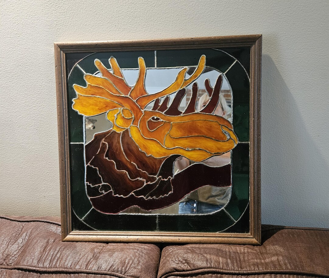 Moose Soldered Stained Glass Art Framed Handmade Hunting Cabin Decor - Etsy