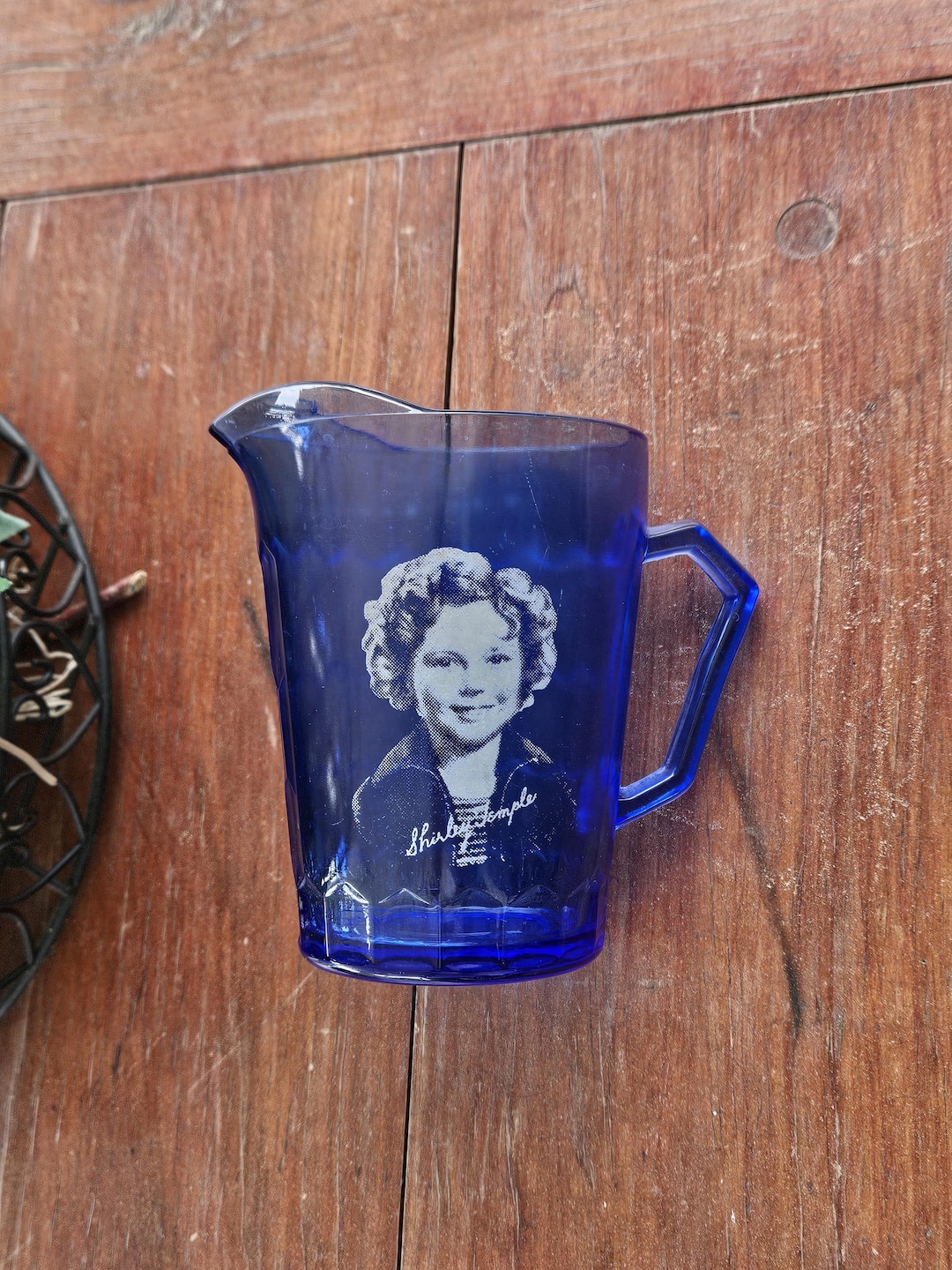 Original Vintage Shirley Temple Sapphire Blue Pitcher Hazel Atlas ...