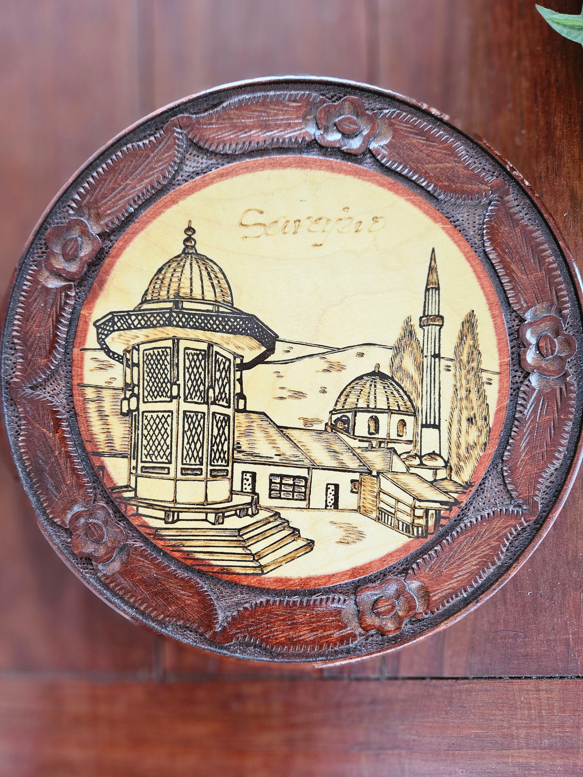 Hand-carved Wood Plate Vintage Pyrography Sarajevo Wall Plate - Etsy