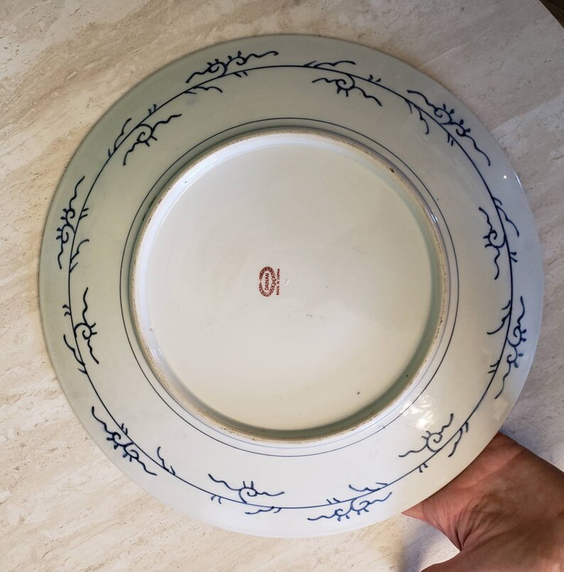 Large Vintage Dainan Japan Charger Plate Orange Blue Ceramic Platter ...