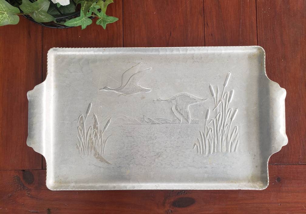Vintage Forged Aluminum Flying Ducks Serving Tray MCM - Etsy
