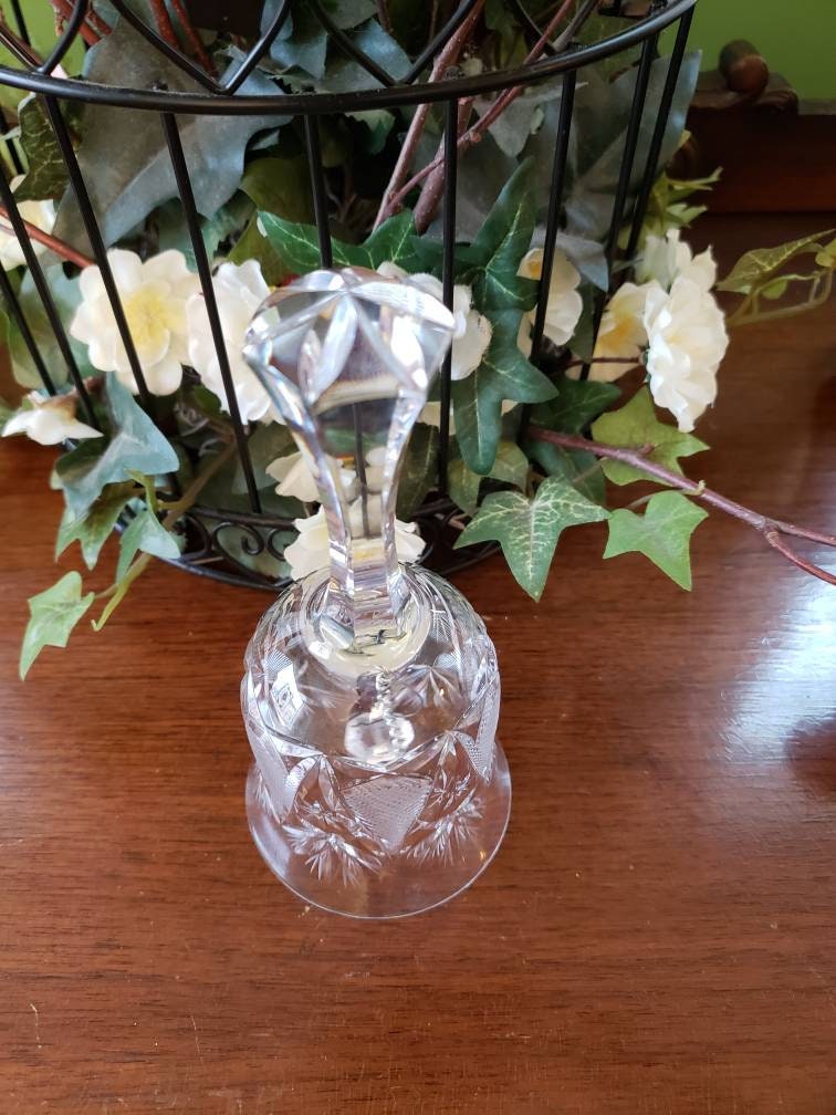 Vintage Cut Crystal Bell – Clear Crystal Hand Bell – Starburst Pattern ...