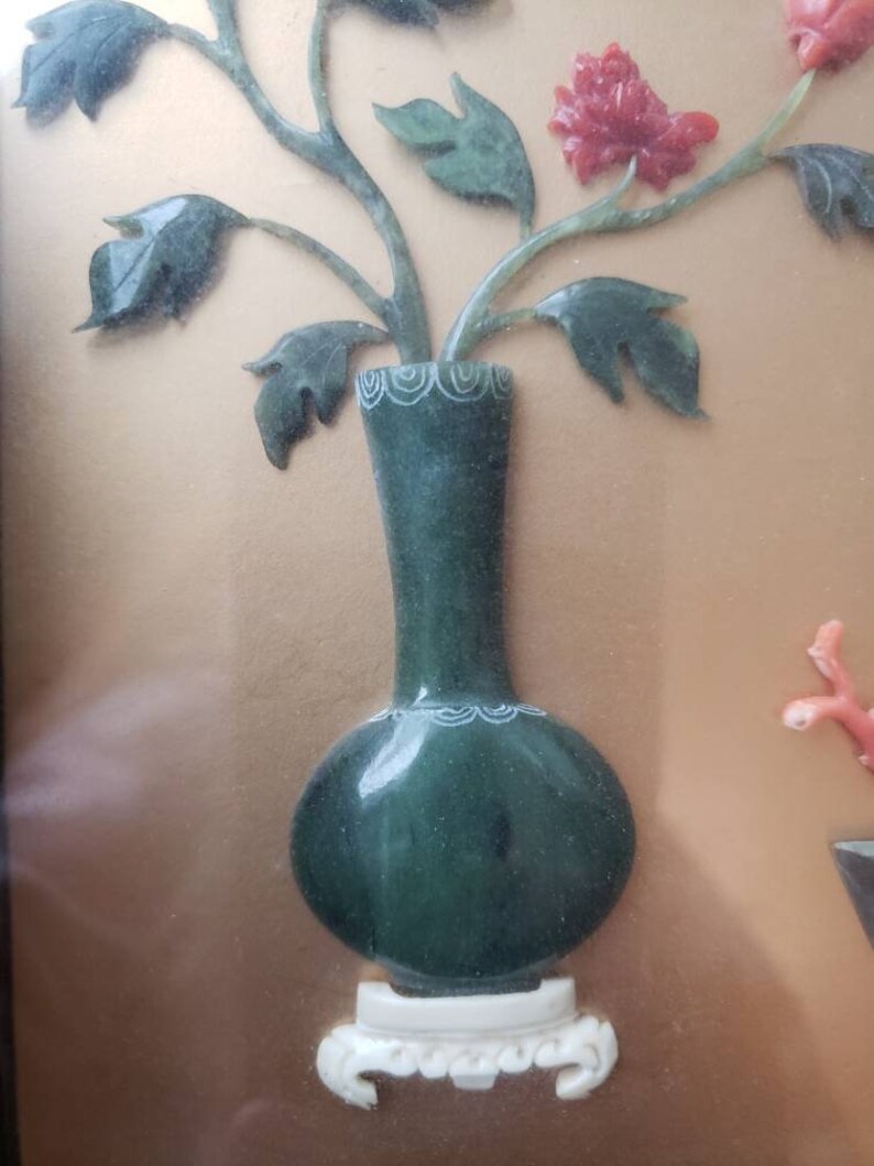 Vintage 3D Japanese Shadow Box Carved Jade Art - Etsy