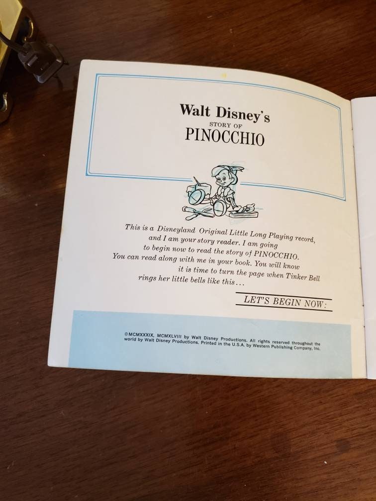 Disneyland Record and Book Walt Disney's Story of Pinocchio 1966 LP 33 ...