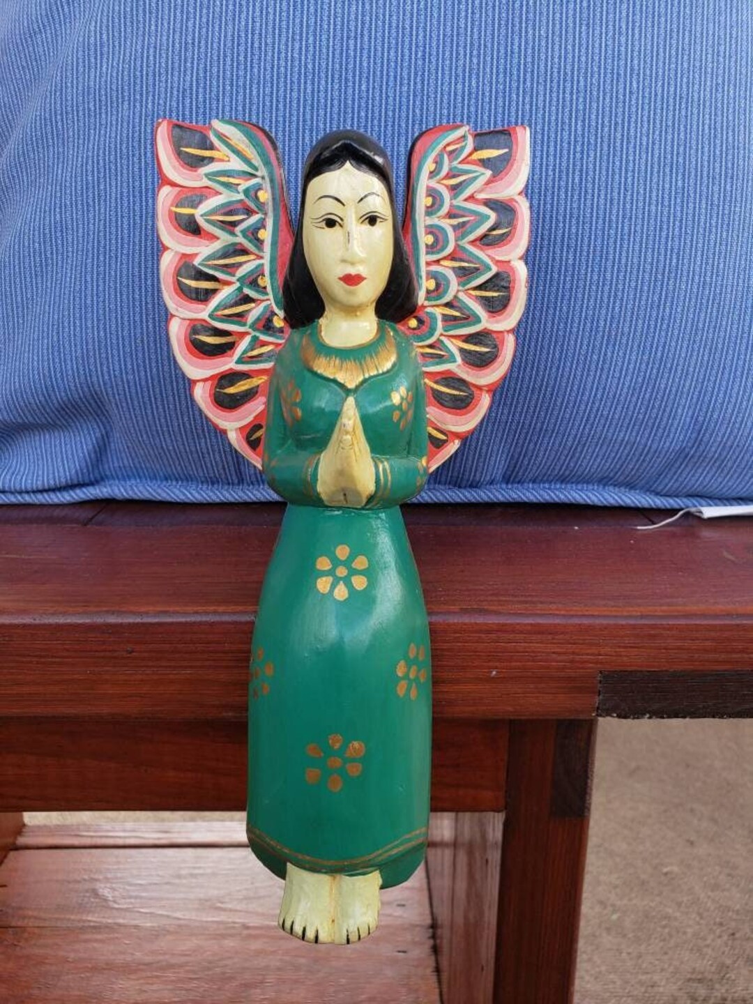 Wood Carved Hand Painted Angel Statue Shelf Sitter Indonesia - Etsy