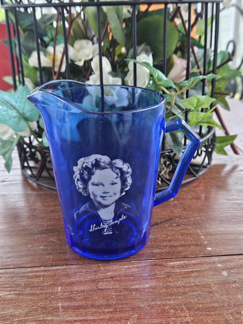 Original Vintage Shirley Temple Sapphire Blue Pitcher Hazel Atlas ...