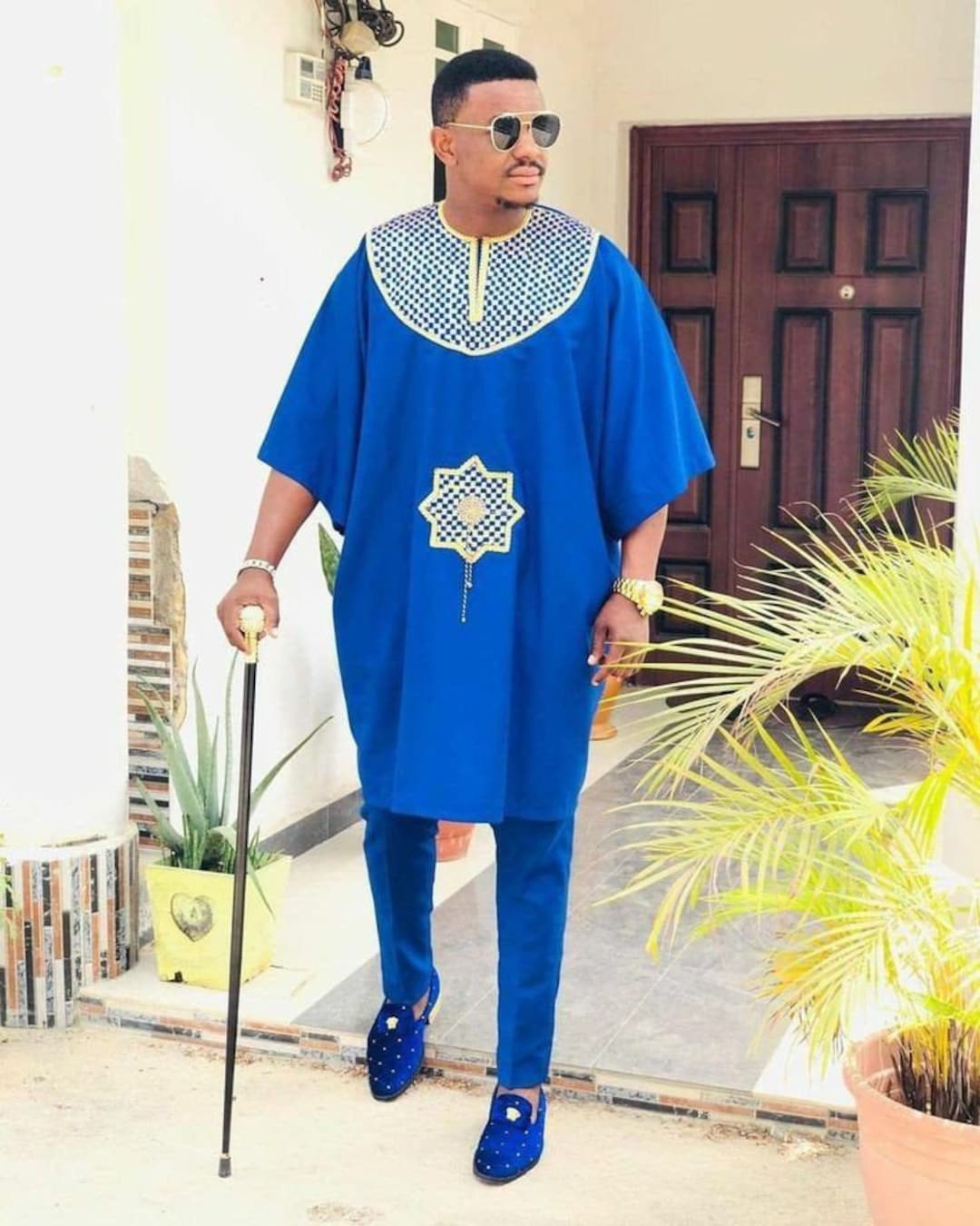 Men Kaftan Suit Blue, African Men Traditional Clothing, Men's African ...
