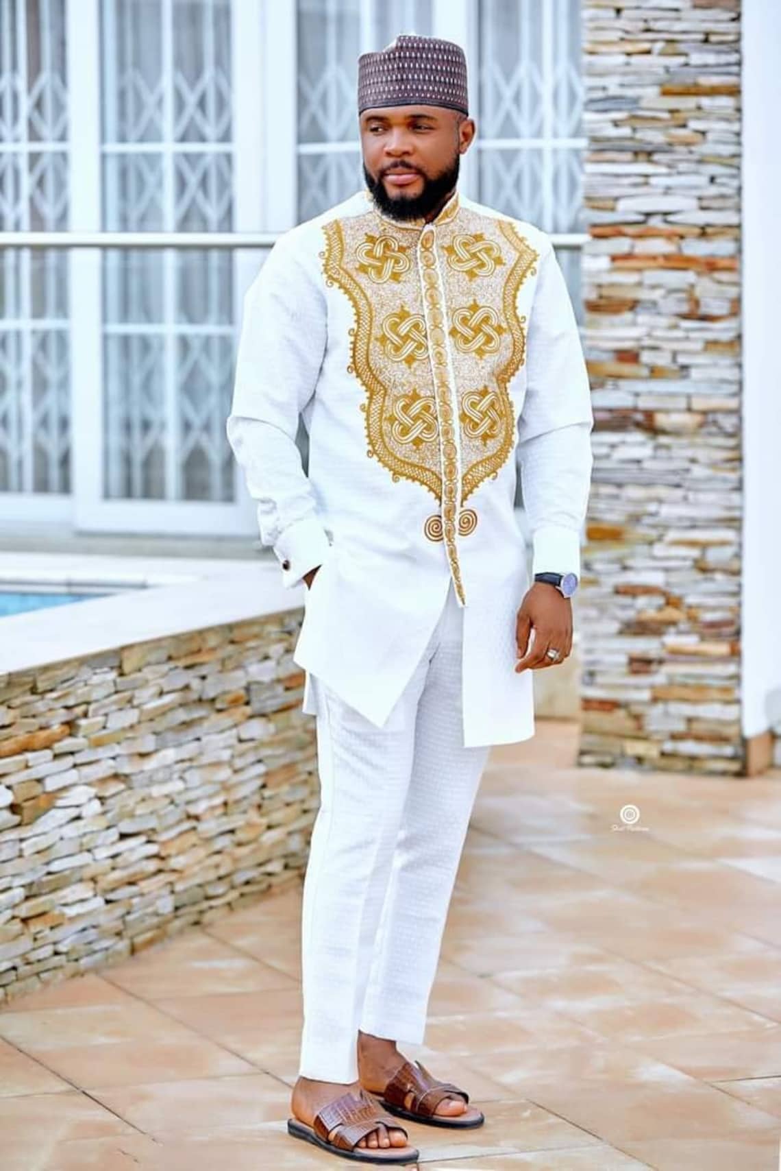 White Kaftan for African Man African Kaftan Top and Pants Set Dashiki ...