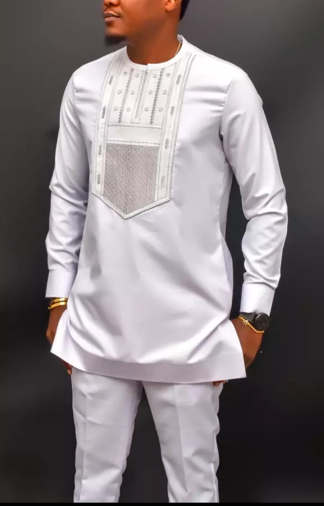 White Kaftan for African Man African Kaftan Top and Pants Set Dashiki ...