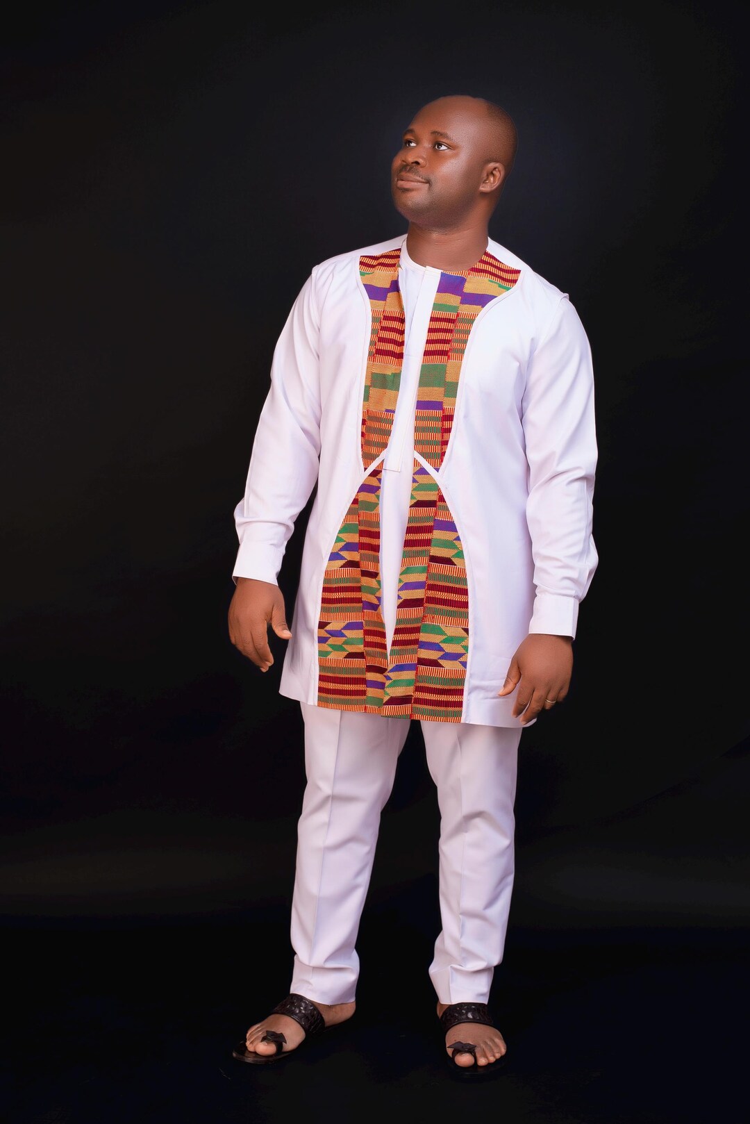 Kente Men Kaftan Suit 3 Pcs, Men African Suit With Vest, Groom Clothing ...