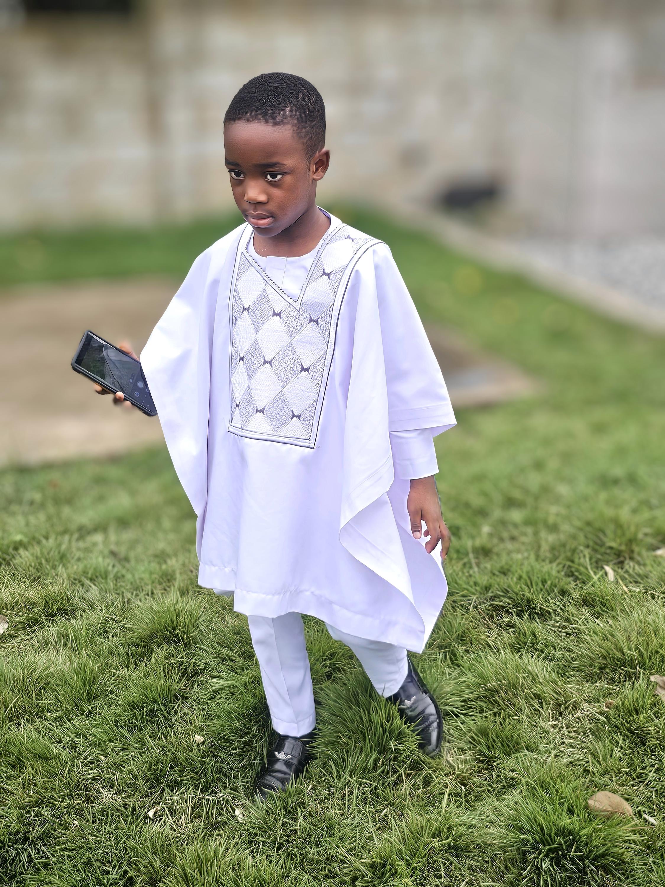 African Kids Boys Agbada Traditional Shirt 3 Piece Set, African Boys ...