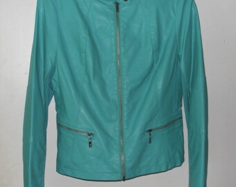 Teal Leather Jacket | Etsy