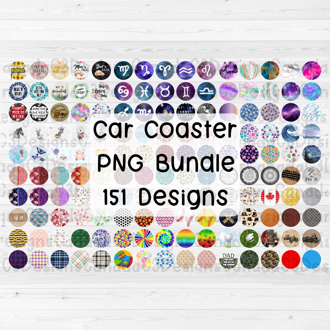 Car Coaster PNG Bundle, Car Coaster Sublimation Bundle, Car Coaster ...