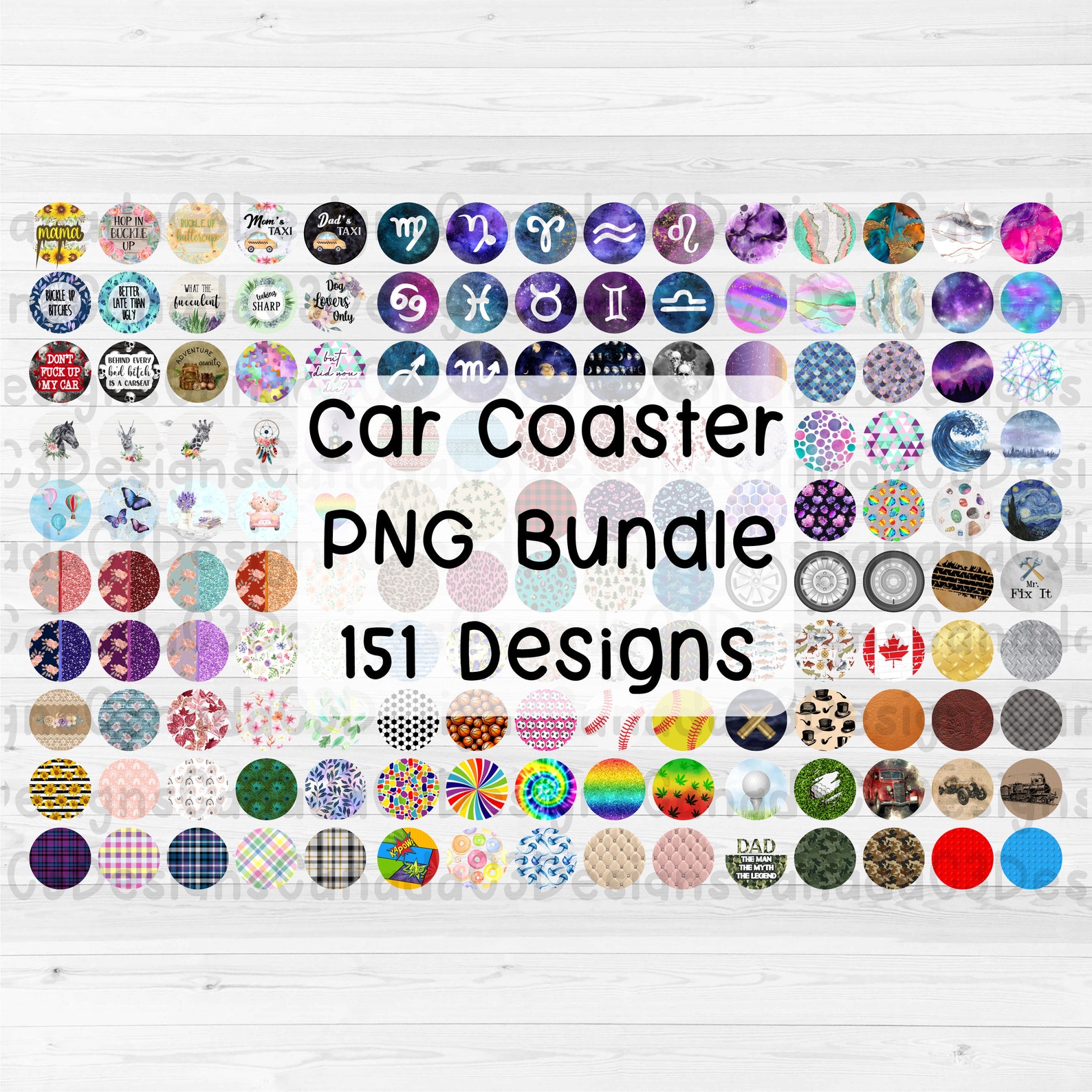 Car Coaster PNG Bundle, Car Coaster Sublimation Bundle, Car Coaster ...