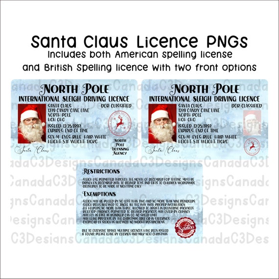 Santa Licence PNG Sublimation Santa Claus Licence PNG | Etsy