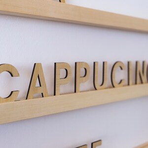 Custom Cafe, Bar, Bakery Menu Board: 39 Inch Wood Rail Hanging Wood ...