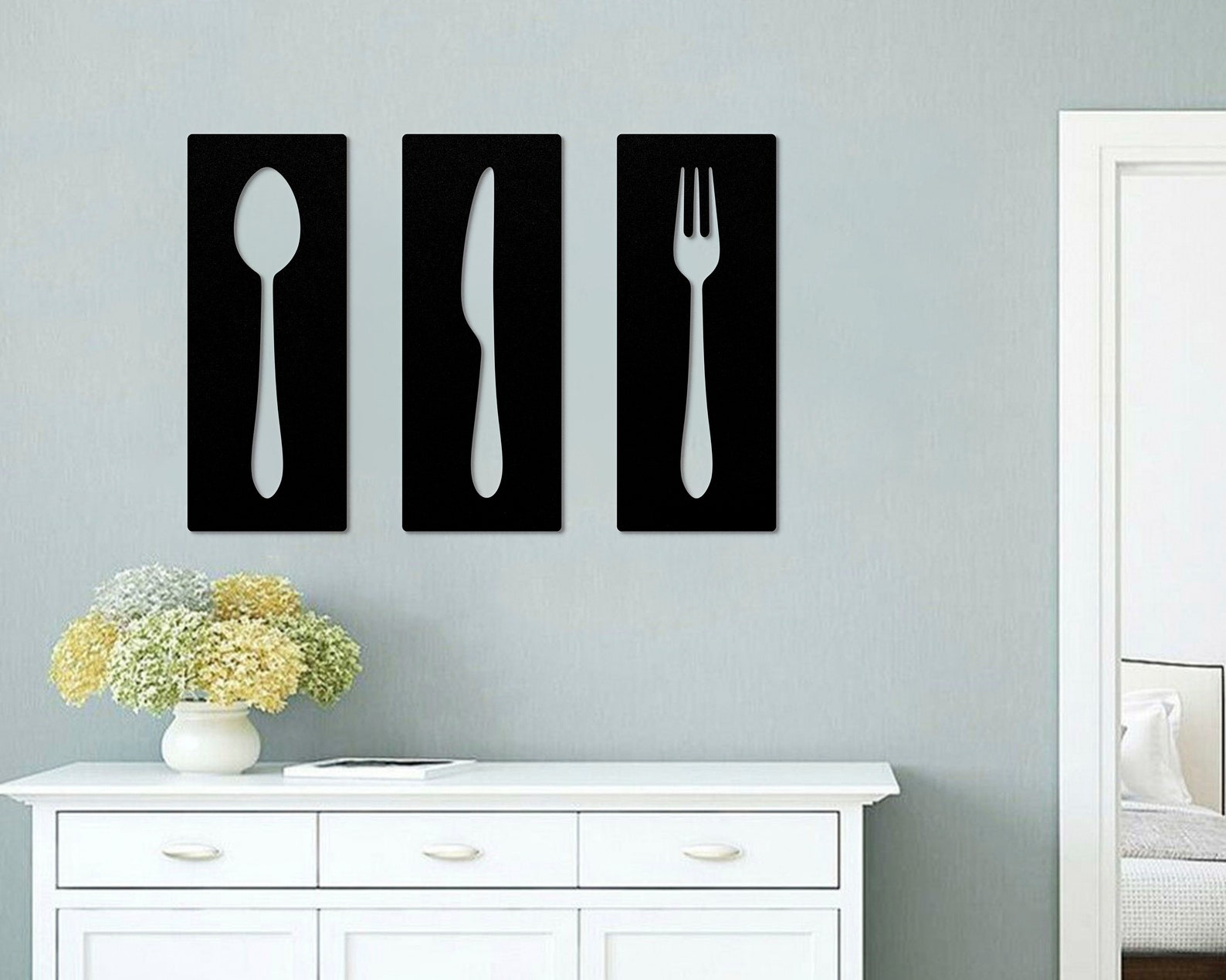 Spoon Knife Fork, Kitchen Decor, Set of 3 Kitchen Wall Decor, Kitchen ...