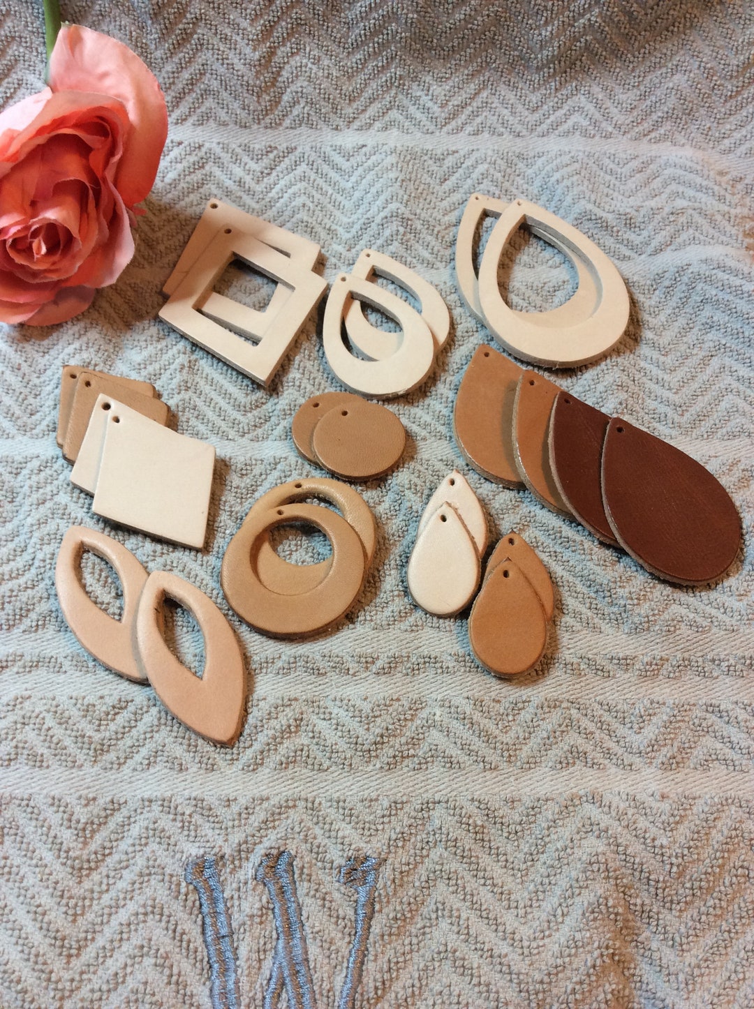 12 Pairs Earring Blanks Leather in Assorted Shapes and Colors, Earring ...