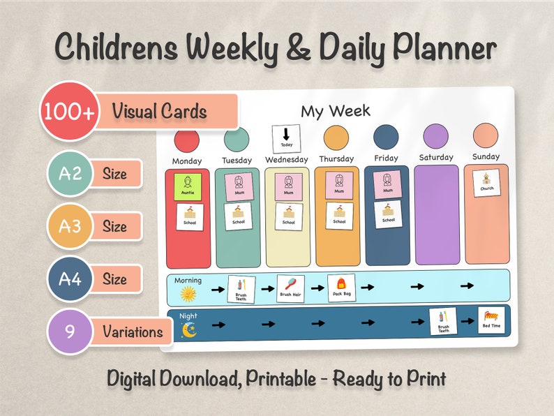 Child's Weekly & Daily Planner Bundle - 9 Printable Variations + Over ...