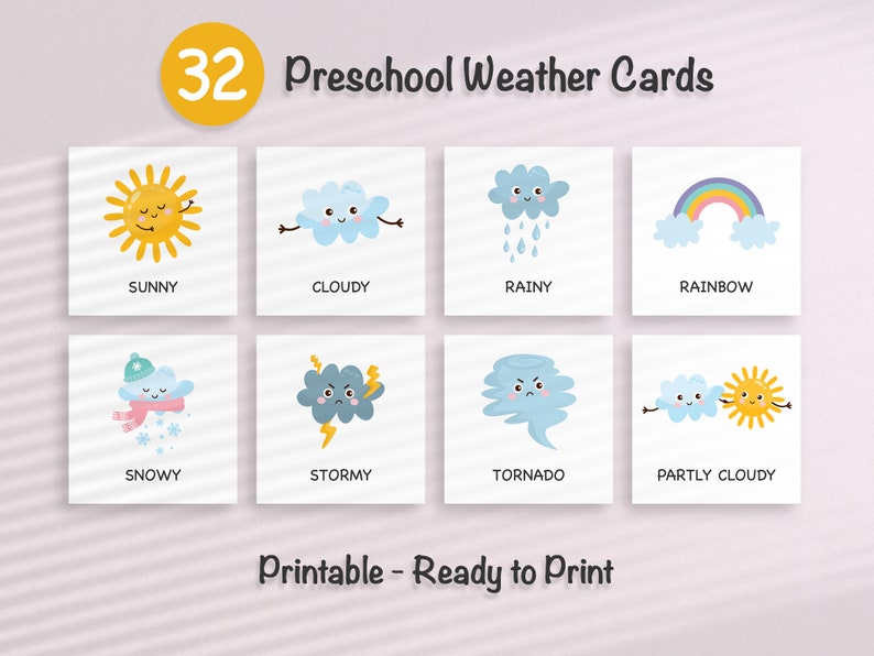 32 Weather Learning Cards for Children - Educational Montessori ...