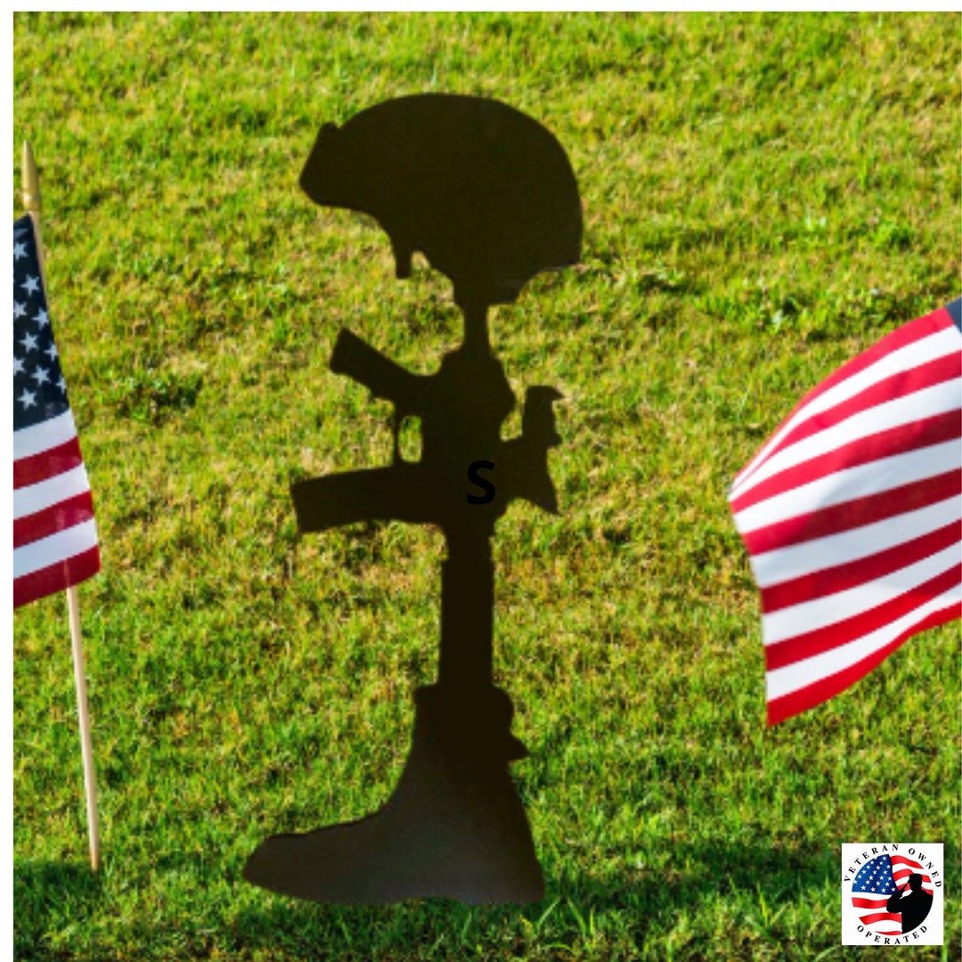 Personalized PVC or Exterior Wood Soldiers Cross Yard Stake ...